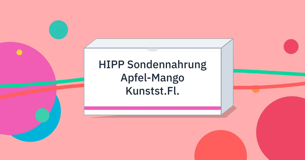 Symbolbild: Packung mit der Aufschrift HIPP Sondennahrung Apfel-Mango Kunstst.Fl. (PZN 12896645) – Verfügbarkeit und Bezug in Apotheken in Frankfurt am Main