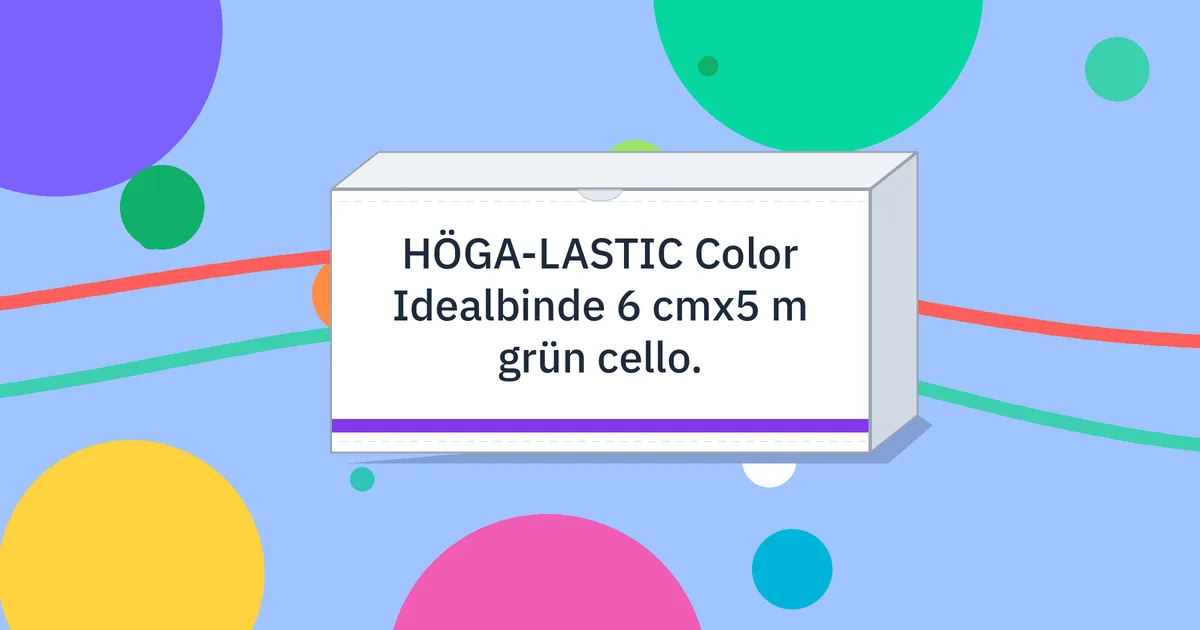 Symbolbild: Packung mit der Aufschrift HÖGA-LASTIC Color Idealbinde 6 cmx5 m grün cello. (PZN 10917780) – Verfügbarkeit und Bezug in Apotheken in Frankfurt am Main