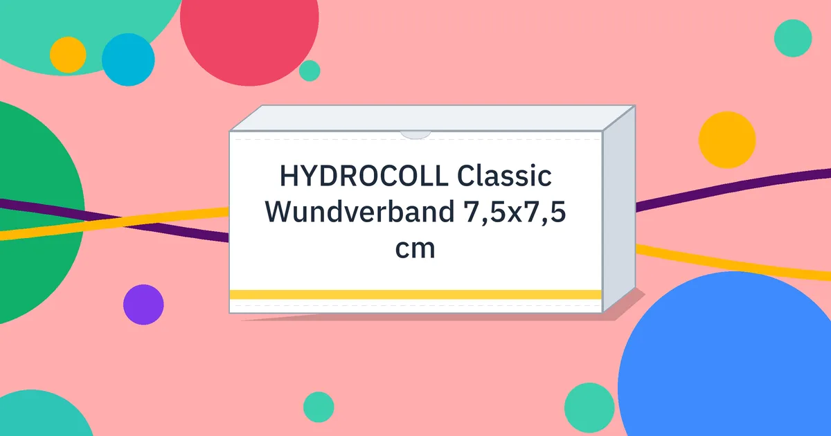 Symbolbild: Packung mit der Aufschrift HYDROCOLL Classic Wundverband 7,5x7,5 cm (PZN 20403651) – Verfügbarkeit und Bezug in Apotheken in Frankfurt am Main