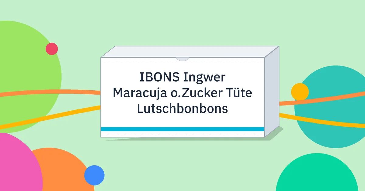 Symbolbild: Packung mit der Aufschrift IBONS Ingwer Maracuja o.Zucker Tüte Lutschbonbons (PZN 16884834) – Verfügbarkeit und Bezug in Apotheken in Frankfurt am Main