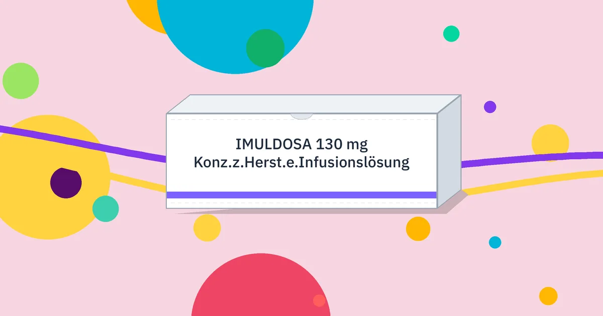 Symbolbild: Packung mit der Aufschrift IMULDOSA 130 mg Konz.z.Herst.e.Infusionslösung (PZN 19523261) – Verfügbarkeit und Bezug in Apotheken in Frankfurt am Main