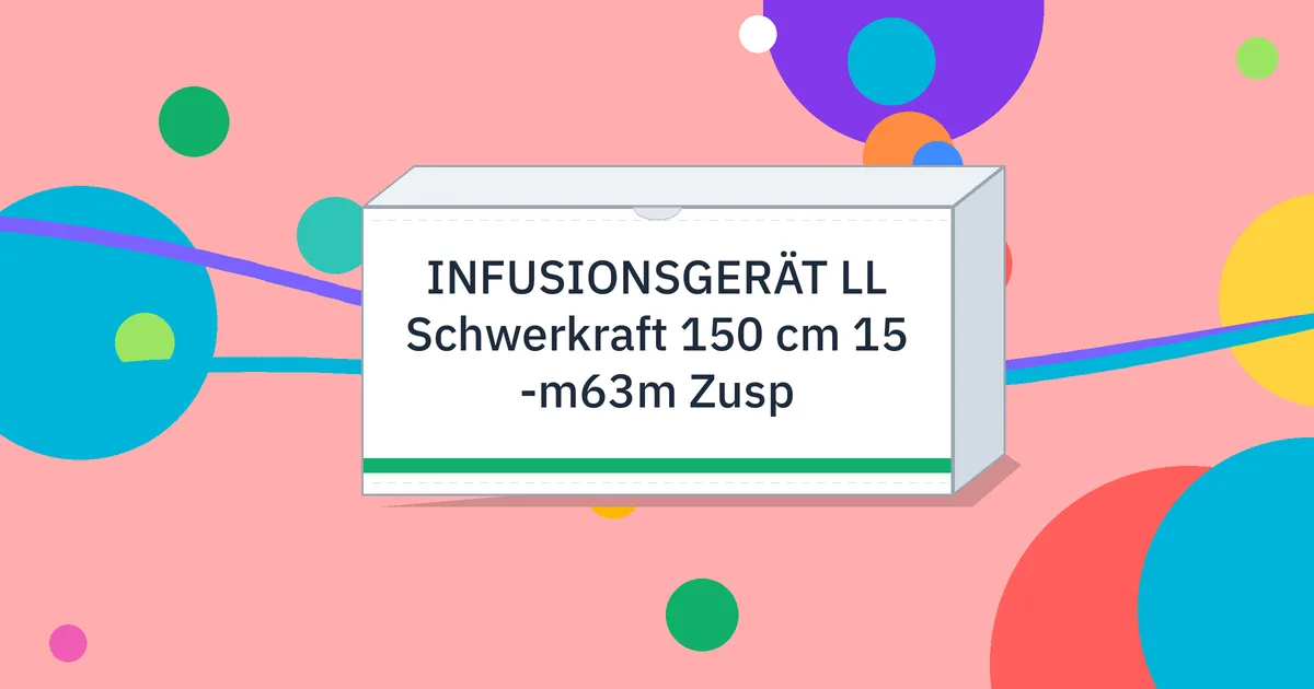 Symbolbild: Packung mit der Aufschrift INFUSIONSGERÄT LL Schwerkraft 150 cm 15 -m63m Zusp (PZN 13197955) – Verfügbarkeit und Bezug in Apotheken in Frankfurt am Main