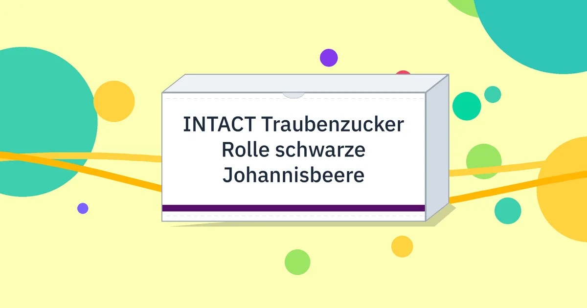 Symbolbild: Packung mit der Aufschrift INTACT Traubenzucker Rolle schwarze Johannisbeere (PZN 01321976) – Verfügbarkeit und Bezug in Apotheken in Frankfurt am Main