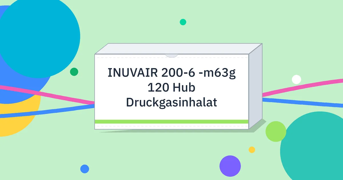Symbolbild: Packung mit der Aufschrift INUVAIR 200-6 -m63g 120 Hub Druckgasinhalat (PZN 17974746) – Verfügbarkeit und Bezug in Apotheken in Frankfurt am Main