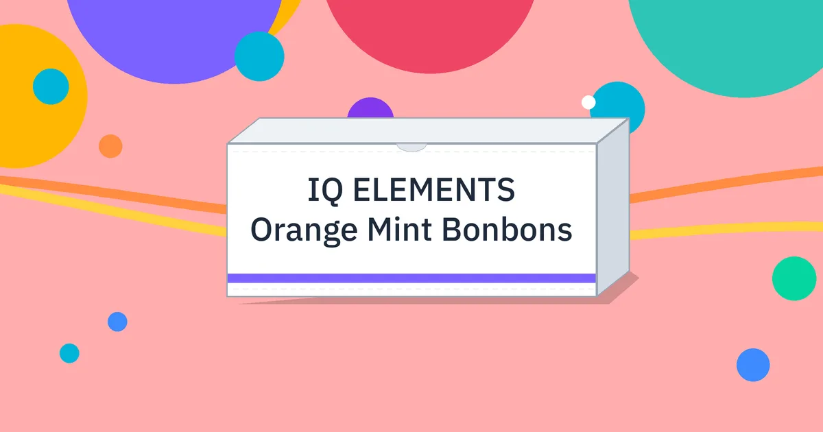 Symbolbild: Packung mit der Aufschrift IQ ELEMENTS Orange Mint Bonbons (PZN 06784652) – Verfügbarkeit und Bezug in Apotheken in Frankfurt am Main