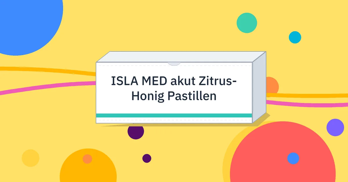 Symbolbild: Packung mit der Aufschrift ISLA MED akut Zitrus-Honig Pastillen (PZN 14443741) – Verfügbarkeit und Bezug in Apotheken in Frankfurt am Main