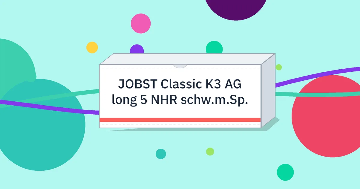 Symbolbild: Packung mit der Aufschrift JOBST Classic K3 AG long 5 NHR schw.m.Sp. (PZN 13071757) – Verfügbarkeit und Bezug in Apotheken in Frankfurt am Main