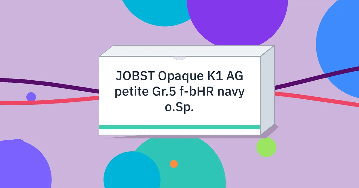 Symbolbild: Packung mit der Aufschrift JOBST Opaque K1 AG petite Gr.5 f-bHR navy o.Sp. (PZN 13087445) – Verfügbarkeit und Bezug in Apotheken in Frankfurt am Main