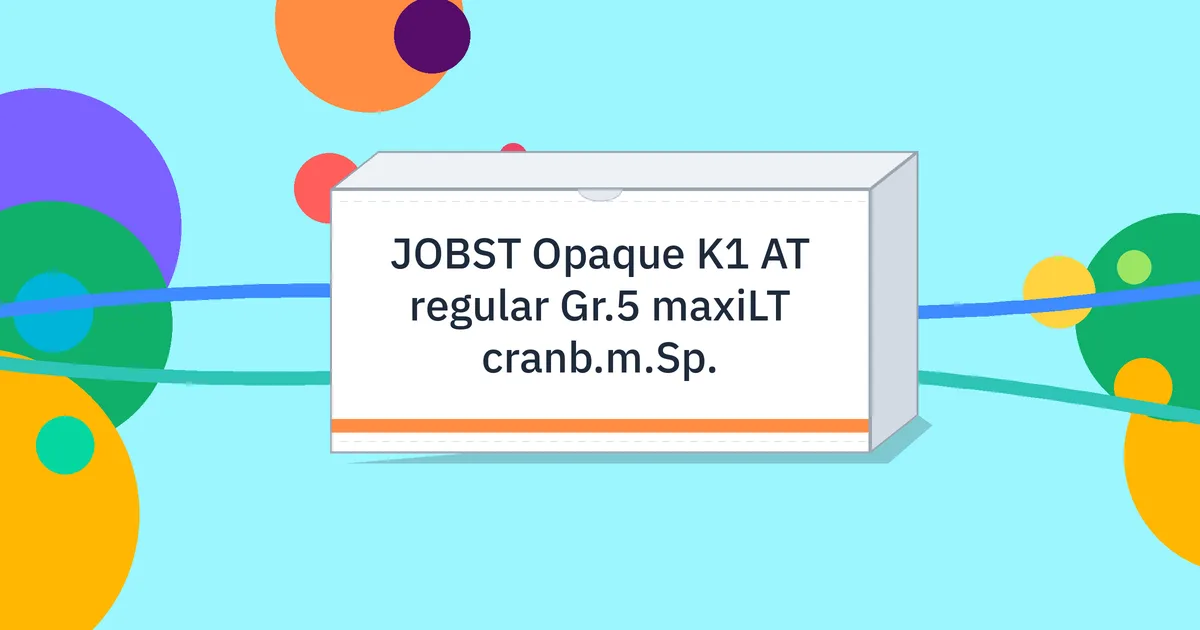 Symbolbild: Packung mit der Aufschrift JOBST Opaque K1 AT regular Gr.5 maxiLT cranb.m.Sp. (PZN 13106036) – Verfügbarkeit und Bezug in Apotheken in Frankfurt am Main