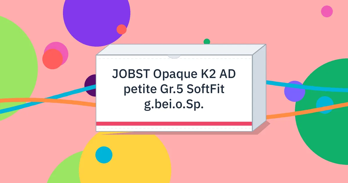 Symbolbild: Packung mit der Aufschrift JOBST Opaque K2 AD petite Gr.5 SoftFit g.bei.o.Sp. (PZN 16278743) – Verfügbarkeit und Bezug in Apotheken in Frankfurt am Main