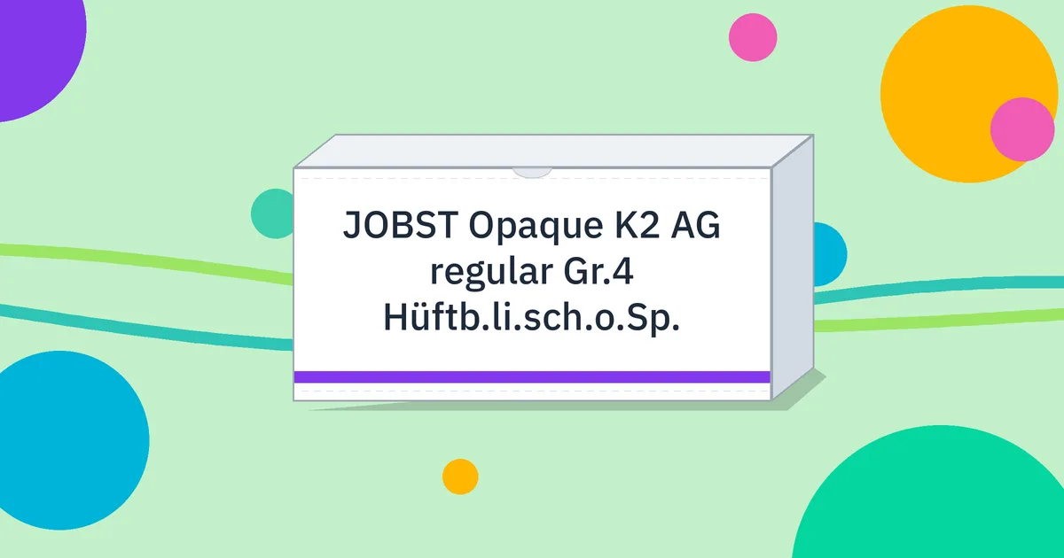 Symbolbild: Packung mit der Aufschrift JOBST Opaque K2 AG regular Gr.4 Hüftb.li.sch.o.Sp. (PZN 13116307) – Verfügbarkeit und Bezug in Apotheken in Frankfurt am Main