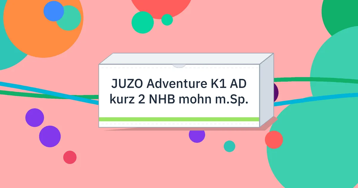 Symbolbild: Packung mit der Aufschrift JUZO Adventure K1 AD kurz 2 NHB mohn m.Sp. (PZN 14975047) – Verfügbarkeit und Bezug in Apotheken in Frankfurt am Main