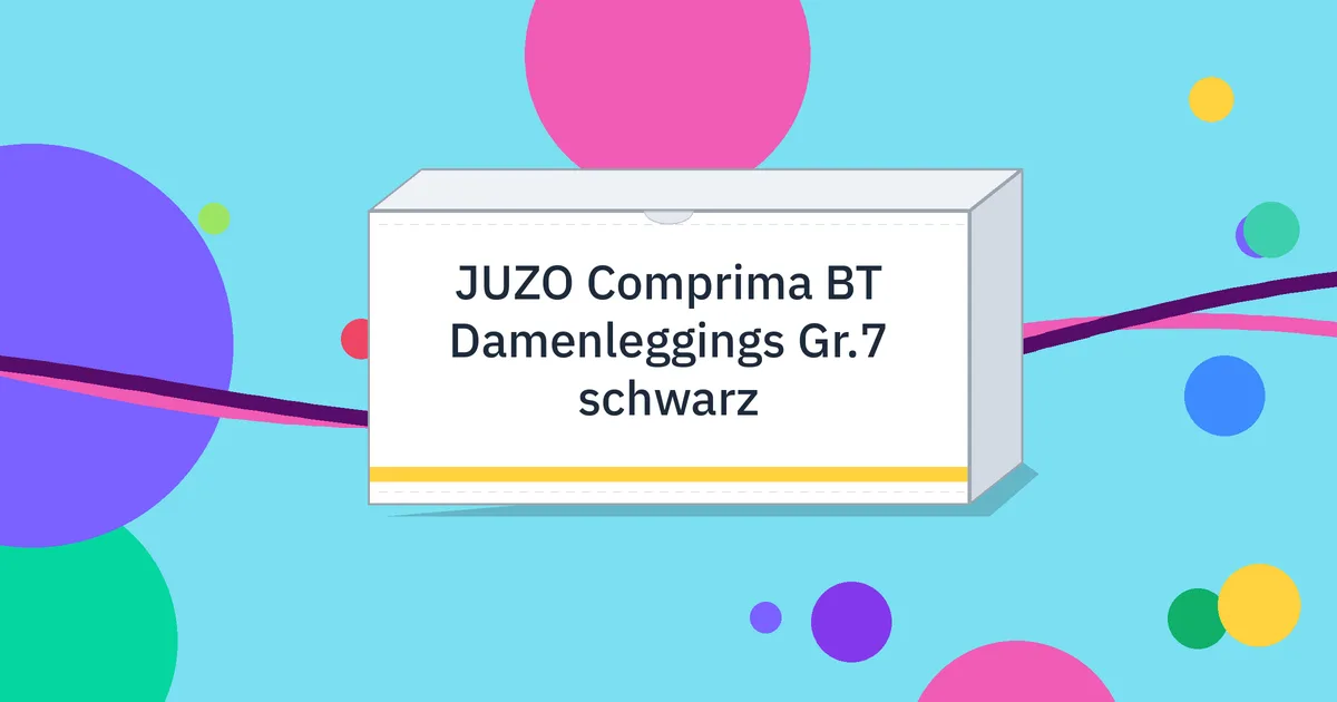 Symbolbild: Packung mit der Aufschrift JUZO Comprima BT Damenleggings Gr.7 schwarz (PZN 20781643) – Verfügbarkeit und Bezug in Apotheken in Frankfurt am Main