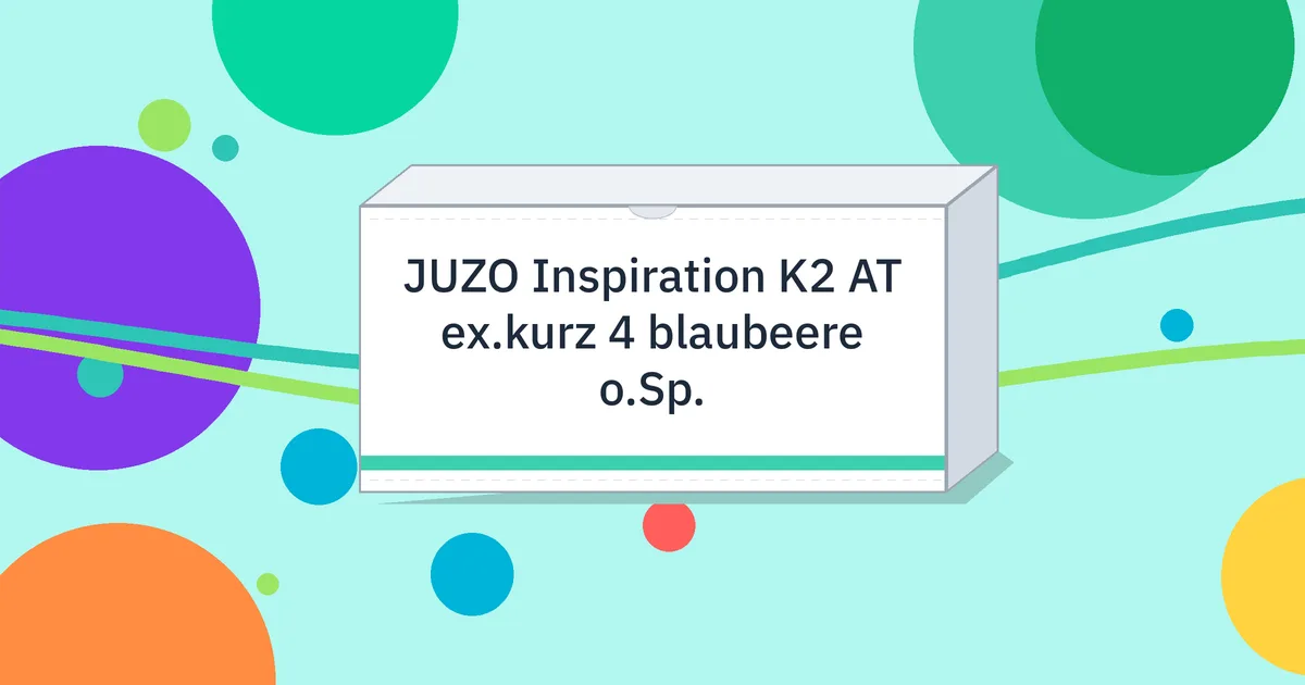 Symbolbild: Packung mit der Aufschrift JUZO Inspiration K2 AT ex.kurz 4 blaubeere o.Sp. (PZN 14952945) – Verfügbarkeit und Bezug in Apotheken in Frankfurt am Main