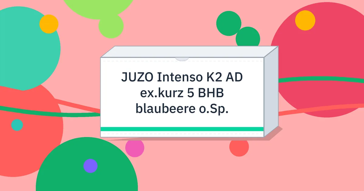 Symbolbild: Packung mit der Aufschrift JUZO Intenso K2 AD ex.kurz 5 BHB blaubeere o.Sp. (PZN 18625700) – Verfügbarkeit und Bezug in Apotheken in Frankfurt am Main