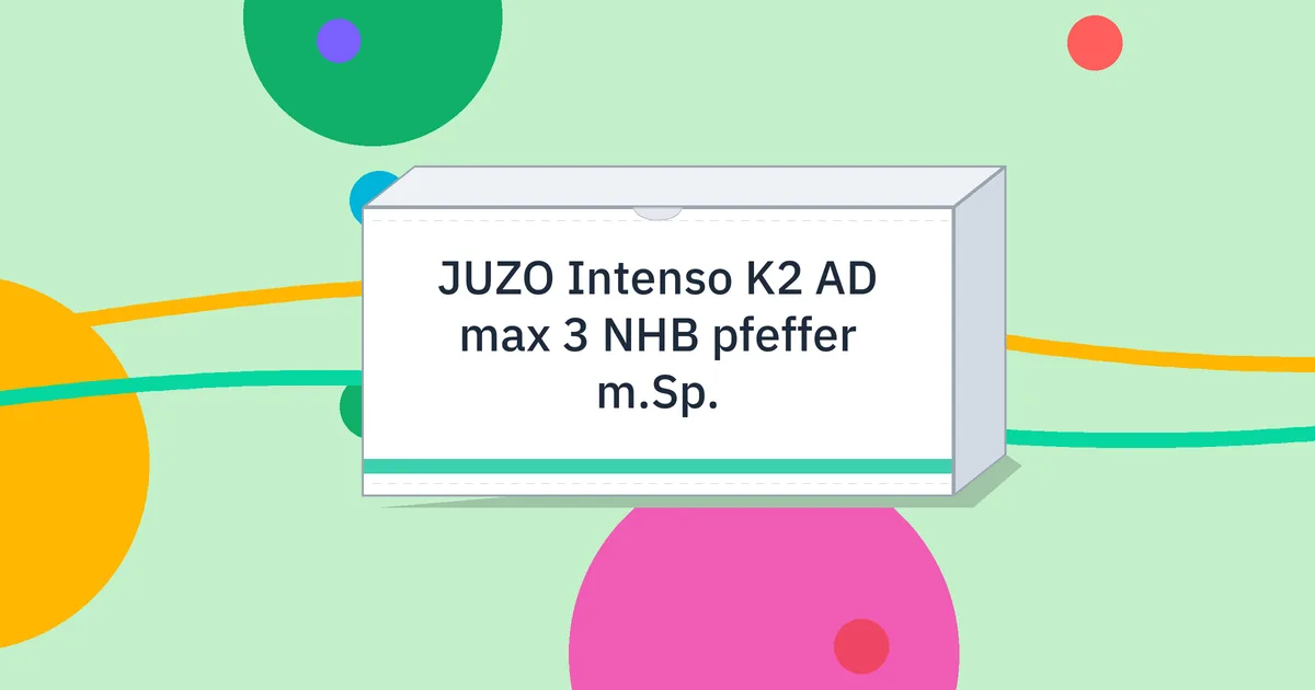 Symbolbild: Packung mit der Aufschrift JUZO Intenso K2 AD max 3 NHB pfeffer m.Sp. (PZN 18612583) – Verfügbarkeit und Bezug in Apotheken in Frankfurt am Main
