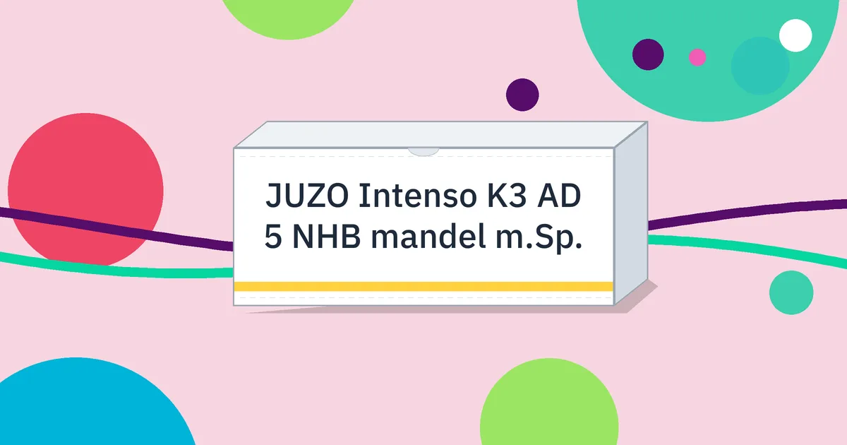Symbolbild: Packung mit der Aufschrift JUZO Intenso K3 AD 5 NHB mandel m.Sp. (PZN 18631066) – Verfügbarkeit und Bezug in Apotheken in Frankfurt am Main