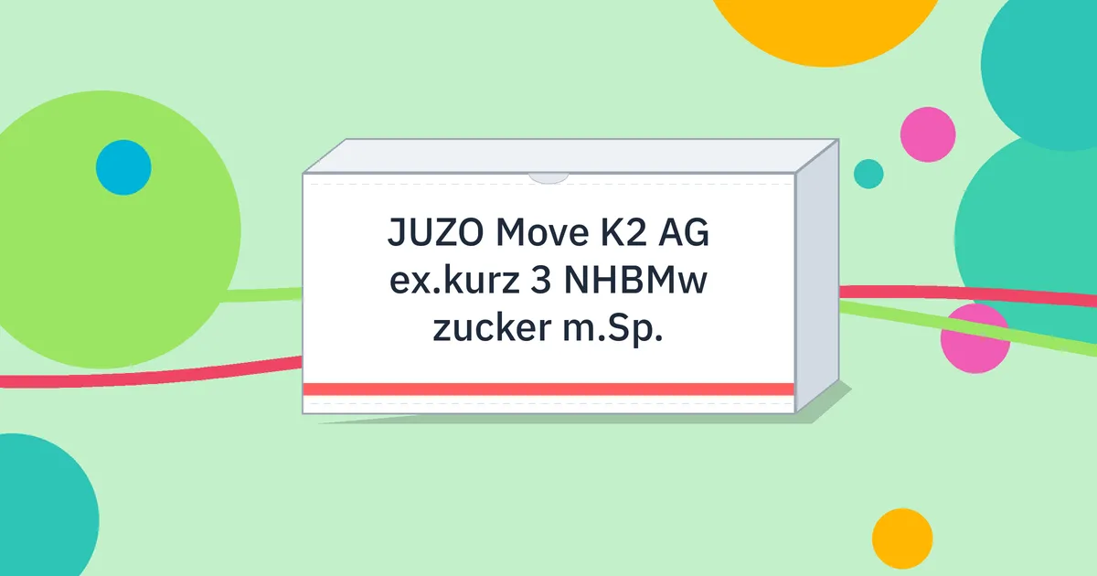 Symbolbild: Packung mit der Aufschrift JUZO Move K2 AG ex.kurz 3 NHBMw zucker m.Sp. (PZN 18531347) – Verfügbarkeit und Bezug in Apotheken in Frankfurt am Main