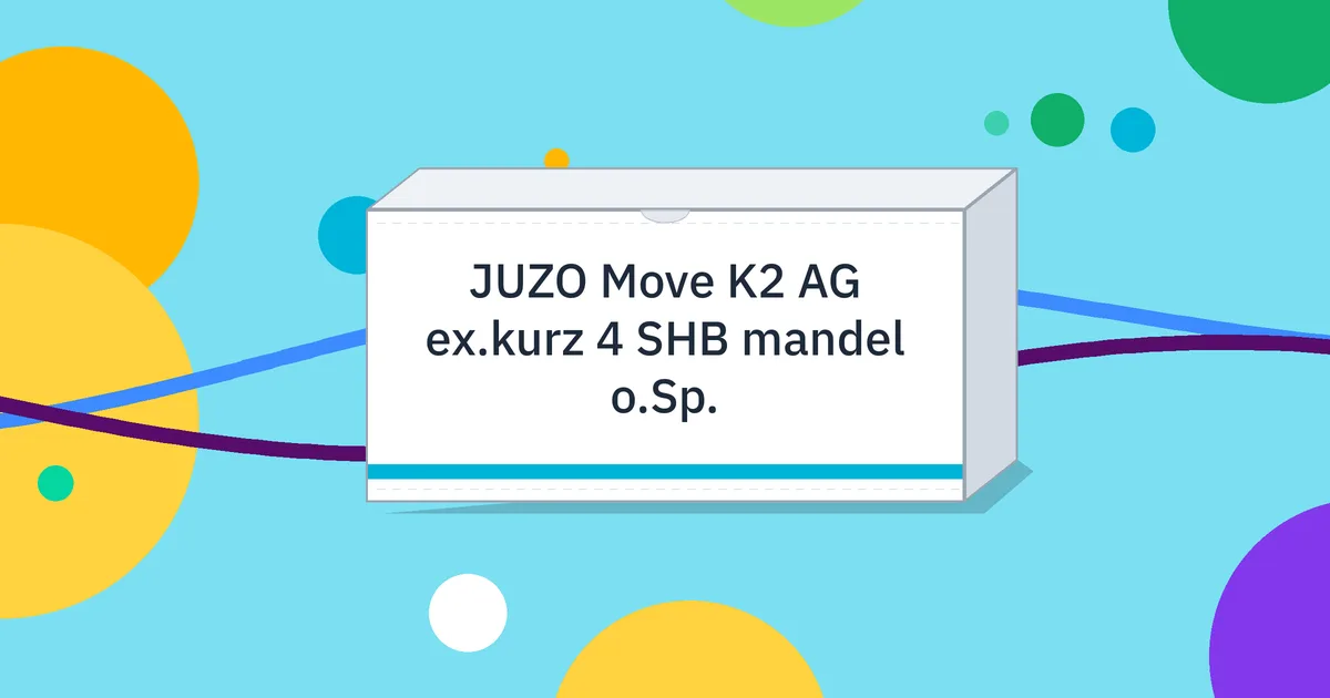 Symbolbild: Packung mit der Aufschrift JUZO Move K2 AG ex.kurz 4 SHB mandel o.Sp. (PZN 16651892) – Verfügbarkeit und Bezug in Apotheken in Frankfurt am Main