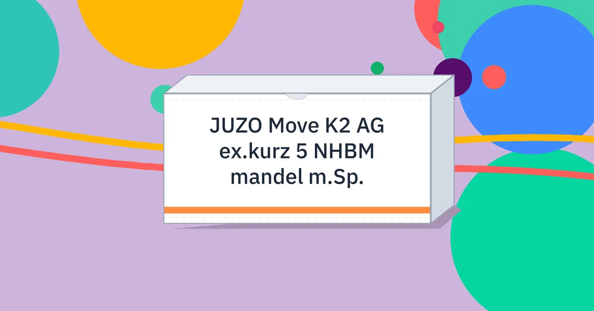 Symbolbild: Packung mit der Aufschrift JUZO Move K2 AG ex.kurz 5 NHBM mandel m.Sp. (PZN 16642692) – Verfügbarkeit und Bezug in Apotheken in Frankfurt am Main