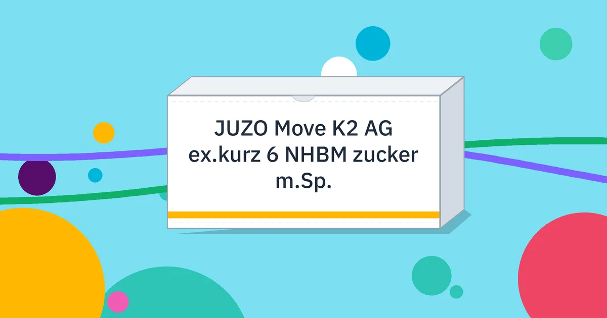 Symbolbild: Packung mit der Aufschrift JUZO Move K2 AG ex.kurz 6 NHBM zucker m.Sp. (PZN 18531181) – Verfügbarkeit und Bezug in Apotheken in Frankfurt am Main