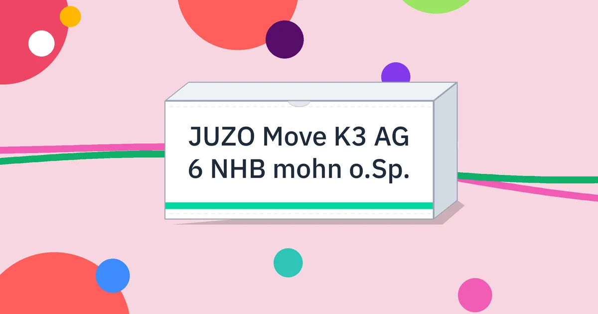 Symbolbild: Packung mit der Aufschrift JUZO Move K3 AG 6 NHB mohn o.Sp. (PZN 18589105) – Verfügbarkeit und Bezug in Apotheken in Frankfurt am Main