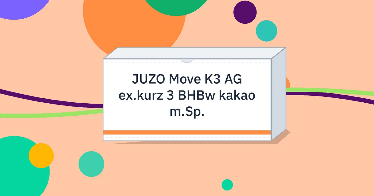 Symbolbild: Packung mit der Aufschrift JUZO Move K3 AG ex.kurz 3 BHBw kakao m.Sp. (PZN 18595755) – Verfügbarkeit und Bezug in Apotheken in Frankfurt am Main