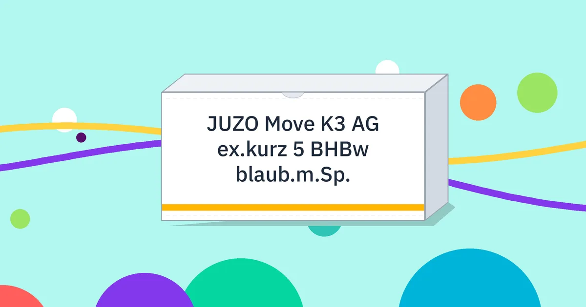 Symbolbild: Packung mit der Aufschrift JUZO Move K3 AG ex.kurz 5 BHBw blaub.m.Sp. (PZN 18595614) – Verfügbarkeit und Bezug in Apotheken in Frankfurt am Main