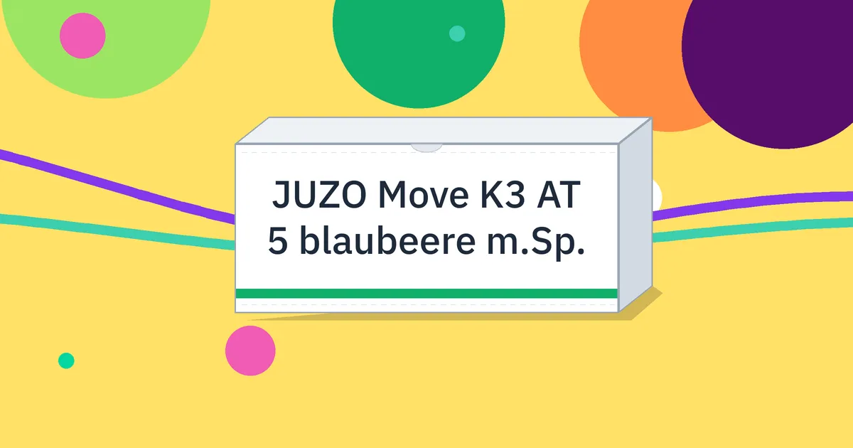 Symbolbild: Packung mit der Aufschrift JUZO Move K3 AT 5 blaubeere m.Sp. (PZN 20677035) – Verfügbarkeit und Bezug in Apotheken in Frankfurt am Main