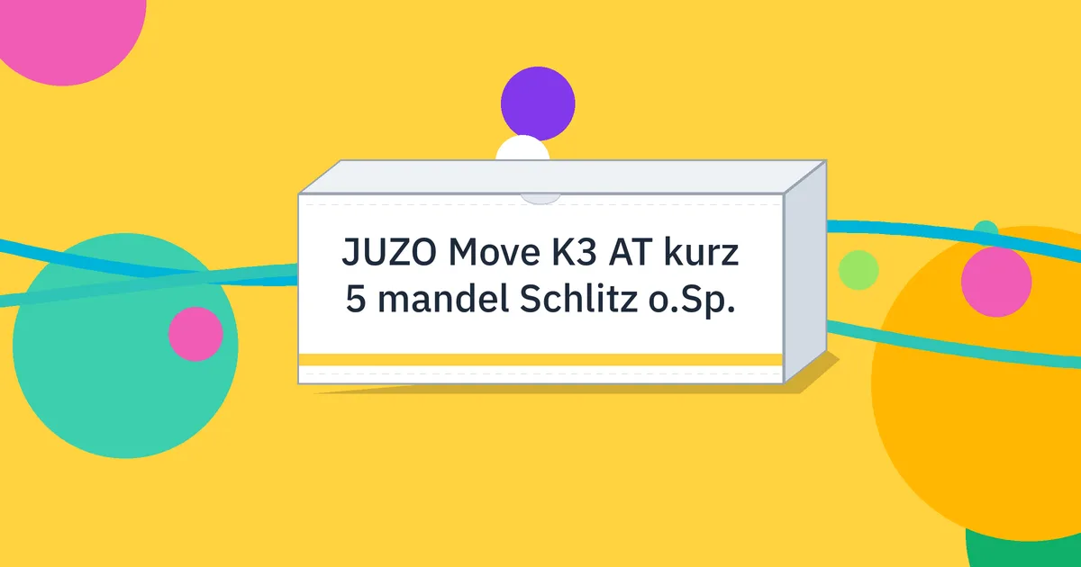 Symbolbild: Packung mit der Aufschrift JUZO Move K3 AT kurz 5 mandel Schlitz o.Sp. (PZN 20685862) – Verfügbarkeit und Bezug in Apotheken in Frankfurt am Main