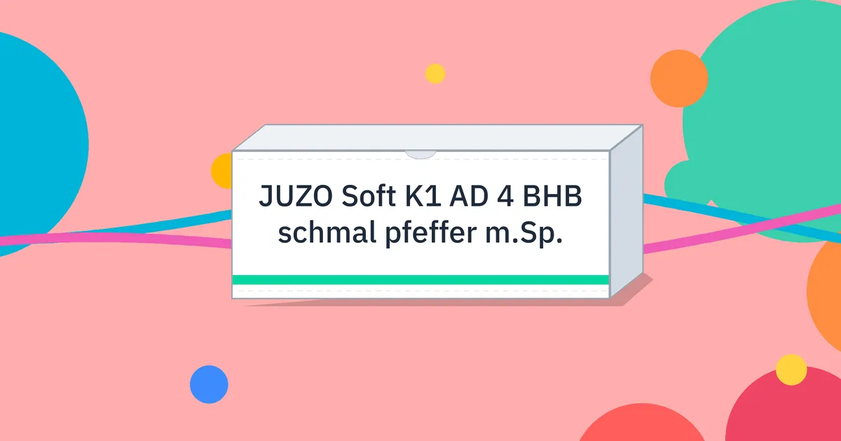 Symbolbild: Packung mit der Aufschrift JUZO Soft K1 AD 4 BHB schmal pfeffer m.Sp. (PZN 15460871) – Verfügbarkeit und Bezug in Apotheken in Frankfurt am Main