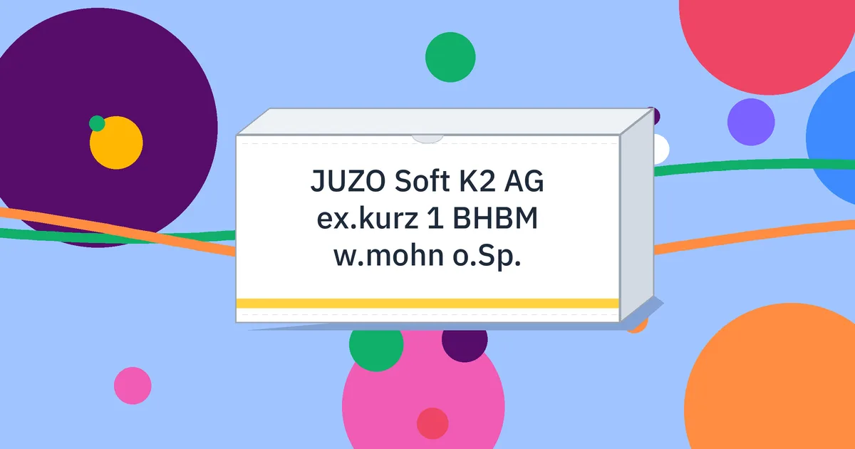 Symbolbild: Packung mit der Aufschrift JUZO Soft K2 AG ex.kurz 1 BHBM w.mohn o.Sp. (PZN 14870348) – Verfügbarkeit und Bezug in Apotheken in Frankfurt am Main