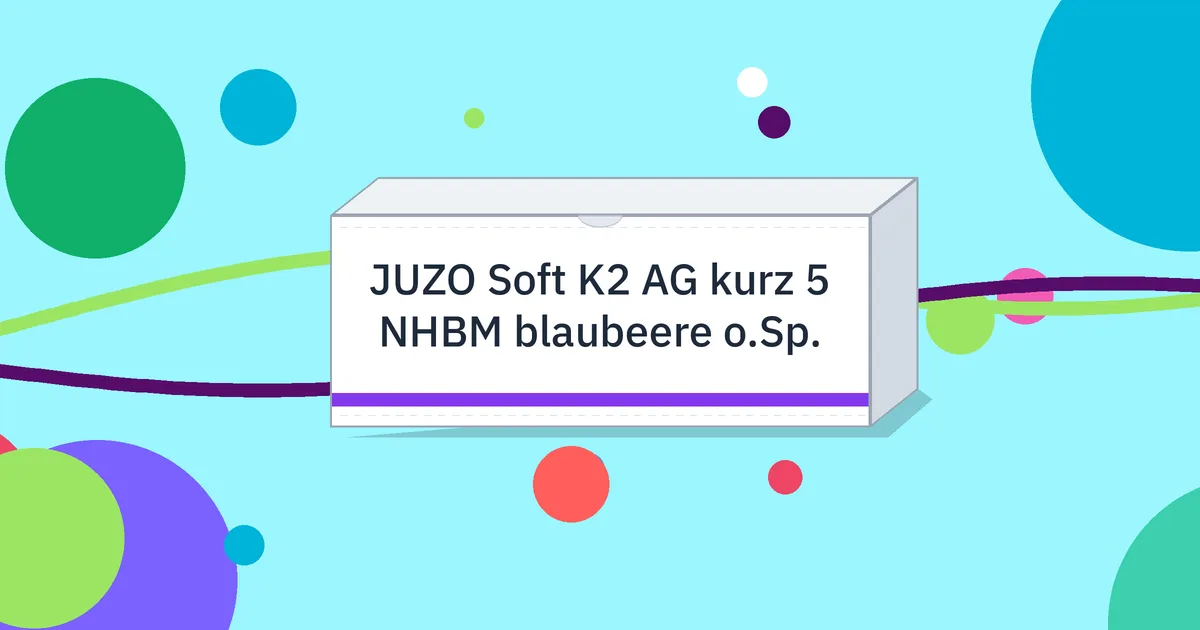 Symbolbild: Packung mit der Aufschrift JUZO Soft K2 AG kurz 5 NHBM blaubeere o.Sp. (PZN 15020681) – Verfügbarkeit und Bezug in Apotheken in Frankfurt am Main
