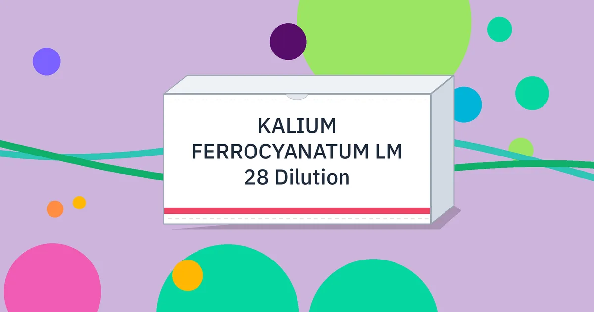 Symbolbild: Packung mit der Aufschrift KALIUM FERROCYANATUM LM 28 Dilution (PZN 12921231) – Verfügbarkeit und Bezug in Apotheken in Frankfurt am Main
