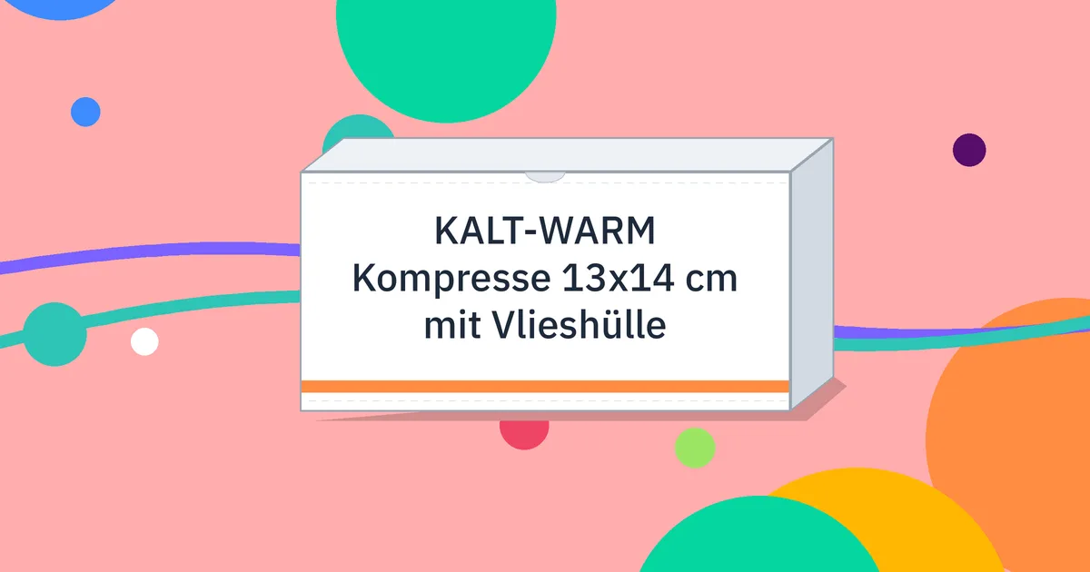 Symbolbild: Packung mit der Aufschrift KALT-WARM Kompresse 13x14 cm mit Vlieshülle (PZN 02738307) – Verfügbarkeit und Bezug in Apotheken in Frankfurt am Main