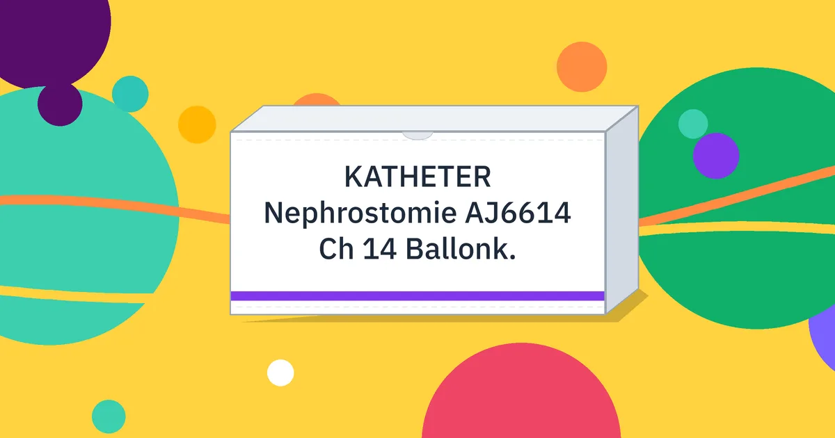 Symbolbild: Packung mit der Aufschrift KATHETER Nephrostomie AJ6614 Ch 14 Ballonk. (PZN 00154996) – Verfügbarkeit und Bezug in Apotheken in Frankfurt am Main