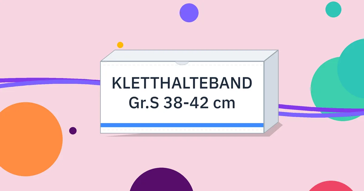 Symbolbild: Packung mit der Aufschrift KLETTHALTEBAND Gr.S 38-42 cm (PZN 13365909) – Verfügbarkeit und Bezug in Apotheken in Frankfurt am Main