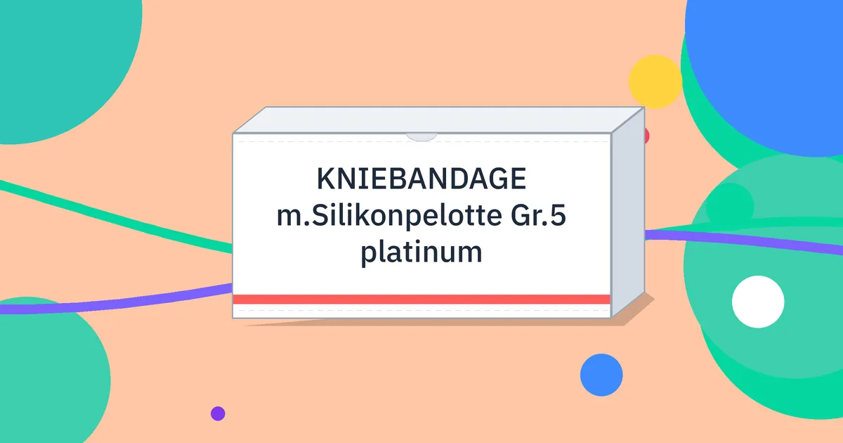 Symbolbild: Packung mit der Aufschrift KNIEBANDAGE m.Silikonpelotte Gr.5 platinum (PZN 13827149) – Verfügbarkeit und Bezug in Apotheken in Frankfurt am Main