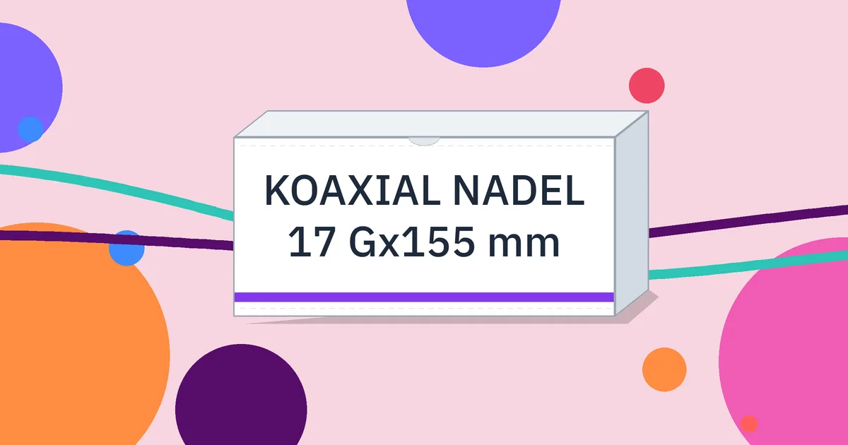 Symbolbild: Packung mit der Aufschrift KOAXIAL NADEL 17 Gx155 mm (PZN 19529499) – Verfügbarkeit und Bezug in Apotheken in Frankfurt am Main