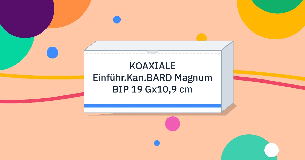 Symbolbild: Packung mit der Aufschrift KOAXIALE Einführ.Kan.BARD Magnum BIP 19 Gx10,9 cm (PZN 04504588) – Verfügbarkeit und Bezug in Apotheken in Frankfurt am Main