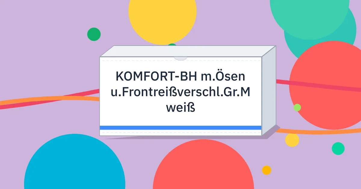 Symbolbild: Packung mit der Aufschrift KOMFORT-BH m.Ösen u.Frontreißverschl.Gr.M weiß (PZN 15263811) – Verfügbarkeit und Bezug in Apotheken in Frankfurt am Main