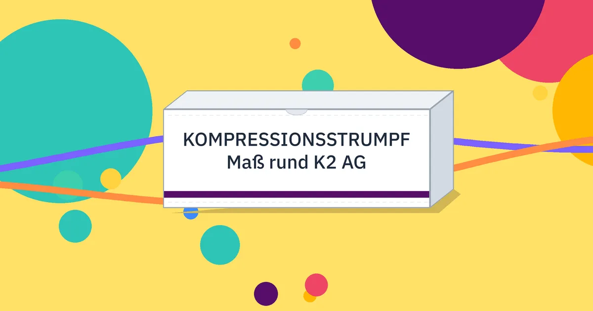 Symbolbild: Packung mit der Aufschrift KOMPRESSIONSSTRUMPF Maß rund K2 AG (PZN 04777257) – Verfügbarkeit und Bezug in Apotheken in Frankfurt am Main