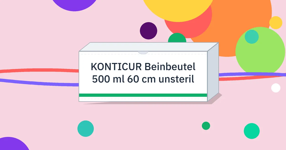 Symbolbild: Packung mit der Aufschrift KONTICUR Beinbeutel 500 ml 60 cm unsteril (PZN 18473064) – Verfügbarkeit und Bezug in Apotheken in Frankfurt am Main