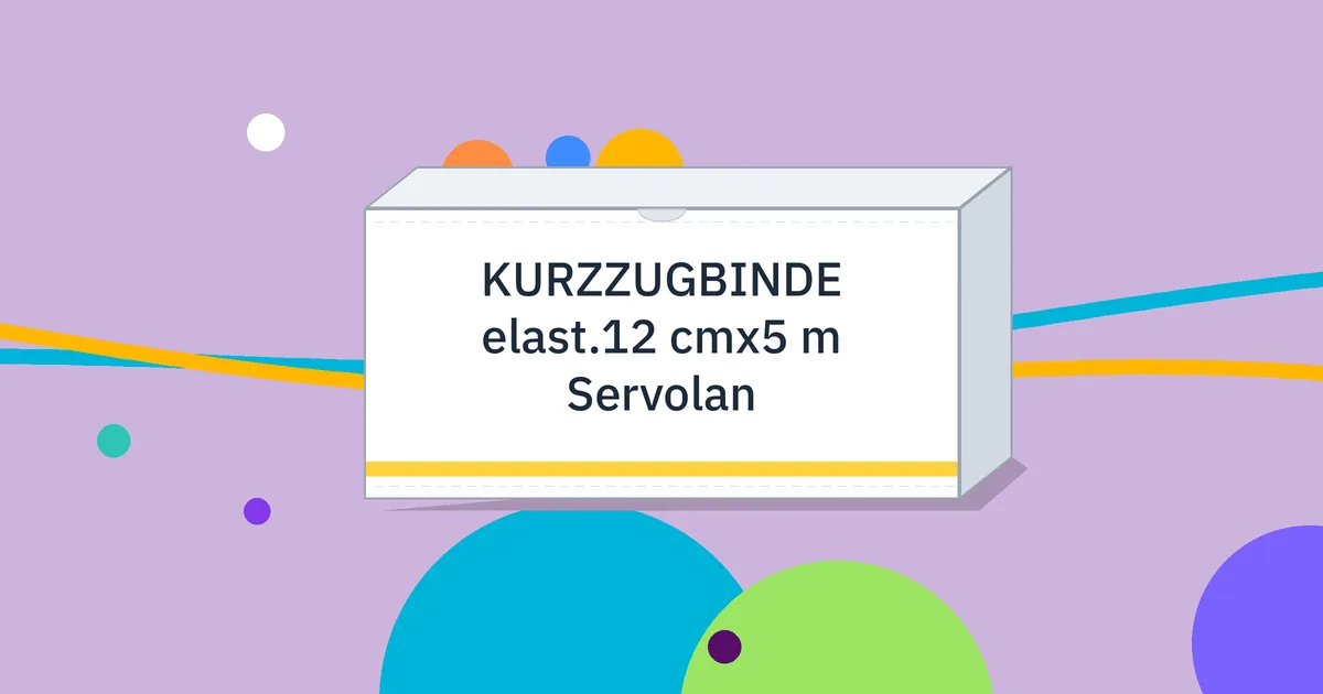 Symbolbild: Packung mit der Aufschrift KURZZUGBINDE elast.12 cmx5 m Servolan (PZN 04762451) – Verfügbarkeit und Bezug in Apotheken in Frankfurt am Main