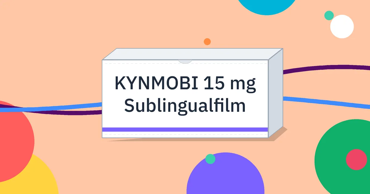 Symbolbild: Packung mit der Aufschrift KYNMOBI 15 mg Sublingualfilm (PZN 18489740) – Verfügbarkeit und Bezug in Apotheken in Frankfurt am Main