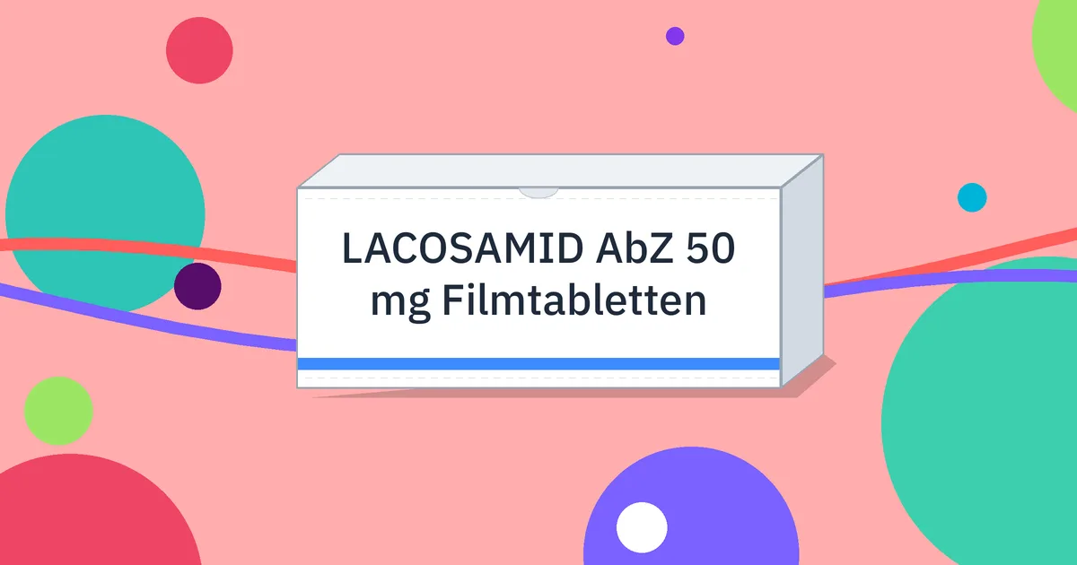 Symbolbild: Packung mit der Aufschrift LACOSAMID AbZ 50 mg Filmtabletten (PZN 14352323) – Verfügbarkeit und Bezug in Apotheken in Frankfurt am Main