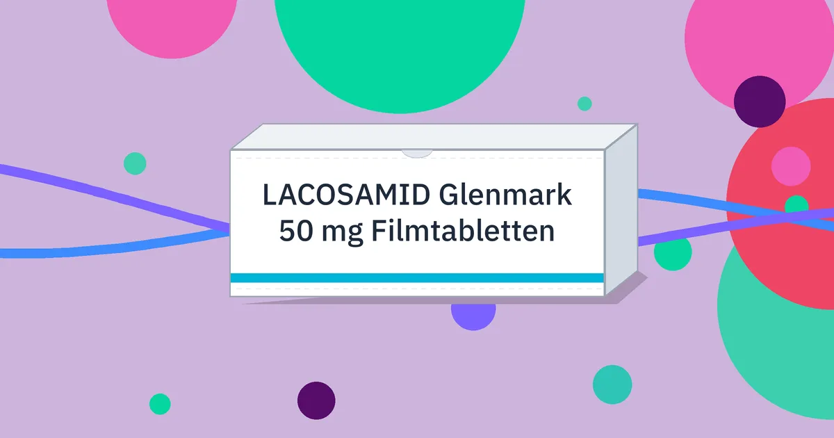 Symbolbild: Packung mit der Aufschrift LACOSAMID Glenmark 50 mg Filmtabletten (PZN 17534906) – Verfügbarkeit und Bezug in Apotheken in Frankfurt am Main