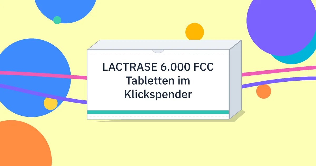 Symbolbild: Packung mit der Aufschrift LACTRASE 6.000 FCC Tabletten im Klickspender (PZN 10950139) – Verfügbarkeit und Bezug in Apotheken in Frankfurt am Main
