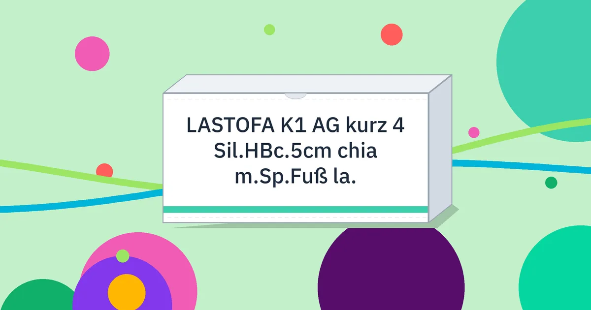 Symbolbild: Packung mit der Aufschrift LASTOFA K1 AG kurz 4 Sil.HBc.5cm chia m.Sp.Fuß la. (PZN 13791813) – Verfügbarkeit und Bezug in Apotheken in Frankfurt am Main