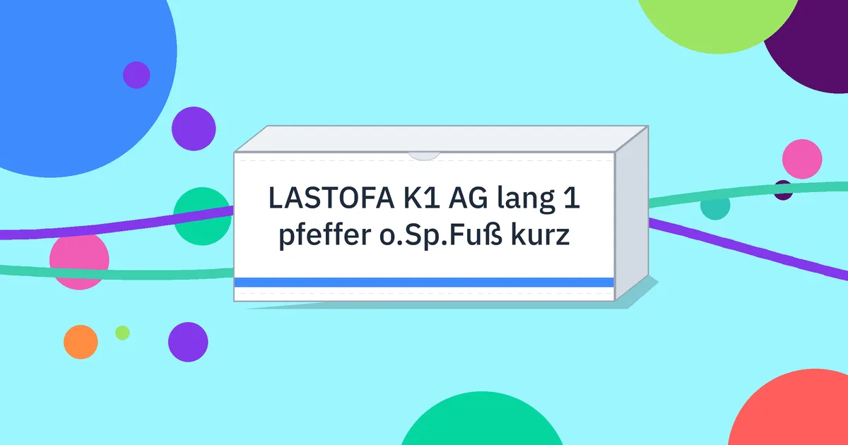 Symbolbild: Packung mit der Aufschrift LASTOFA K1 AG lang 1 pfeffer o.Sp.Fuß kurz (PZN 13789319) – Verfügbarkeit und Bezug in Apotheken in Frankfurt am Main